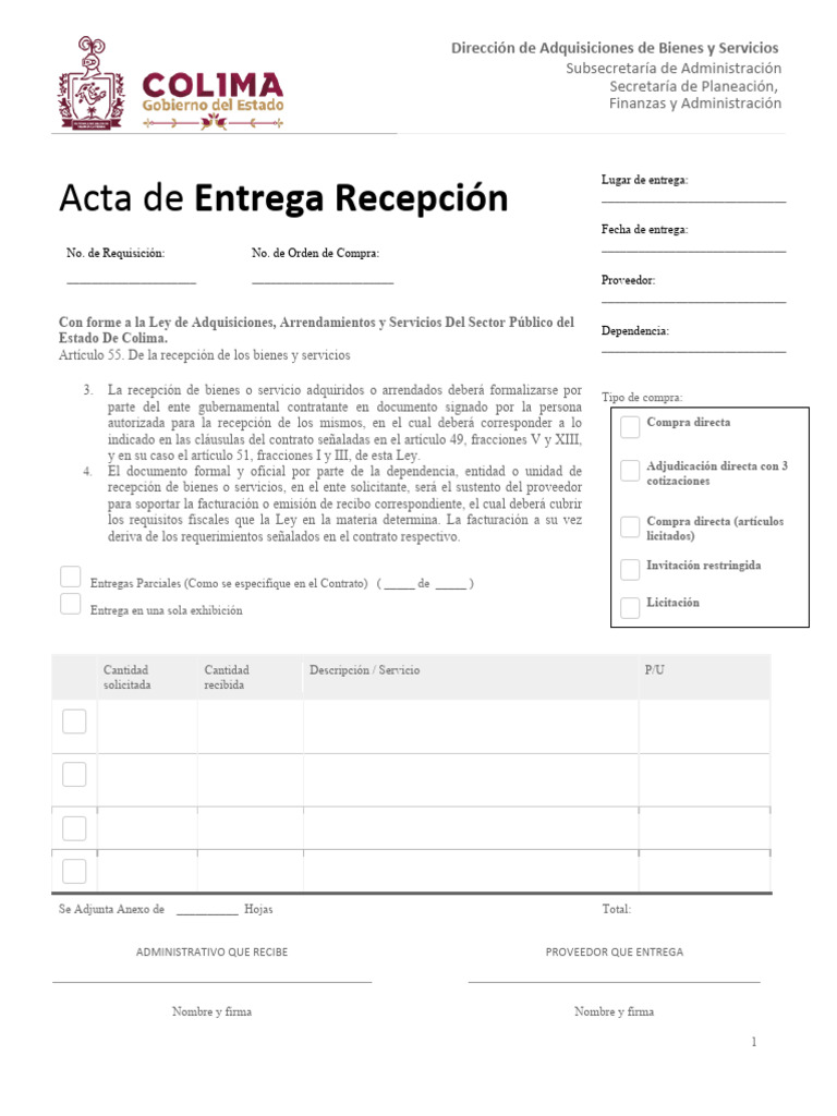Ejemplo Acta Entrega Recepcion Colima | PDF | Economias