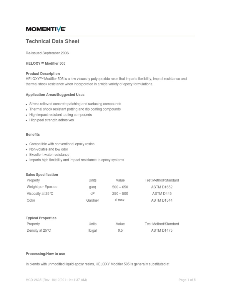 Tds - Heloxy Modifier 505 - Epoxidise Castor Oil Ethoxylate - Momentive ...