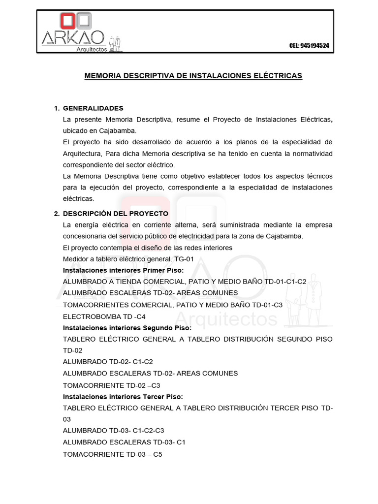 Memoria de Instalaciones Electricas | PDF | Poder (Física) | Cantidades fisicas