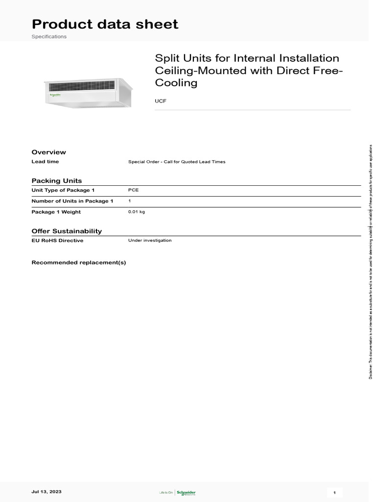 Uniflair Ceiling Mounted Split Room Cooling_UCF | PDF