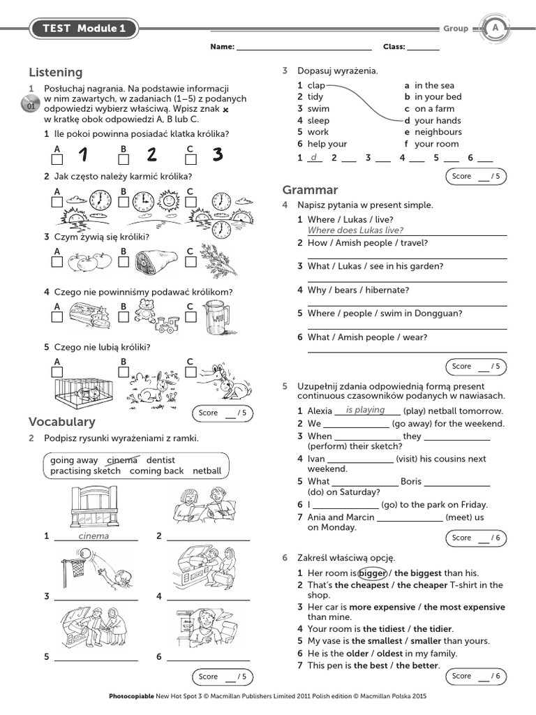 New Hot Spot 3 Module 1 Test A | PDF
