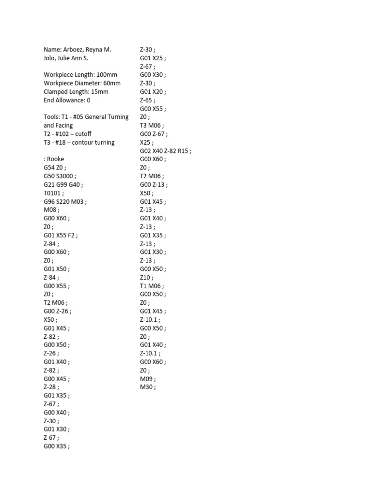 Rooke Piece CNC Codes | PDF