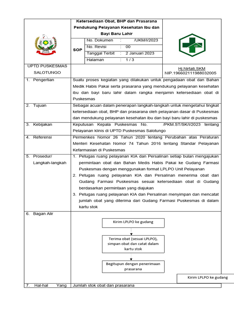 SOP Ketersediaan Obat, BHP Dan Prasarana Pendukung Pelayanan Kesehatan ... SOP Ketersediaan Obat, BHP Dan Prasarana Pendukung Pelayanan Kesehatan ...