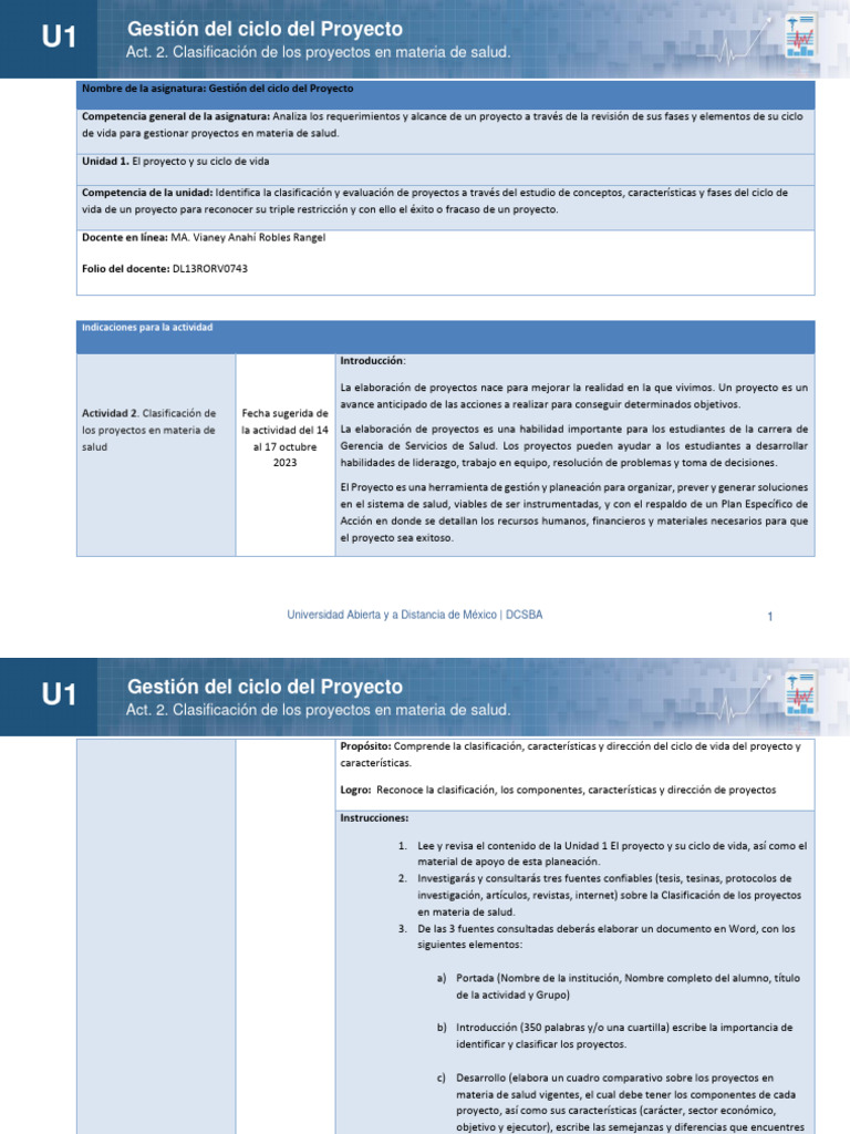 Planecion 2023 Unidad 1 Act 2 (Clasificación de Los Proyectos en Materia de Salud) - Rev | PDF ...