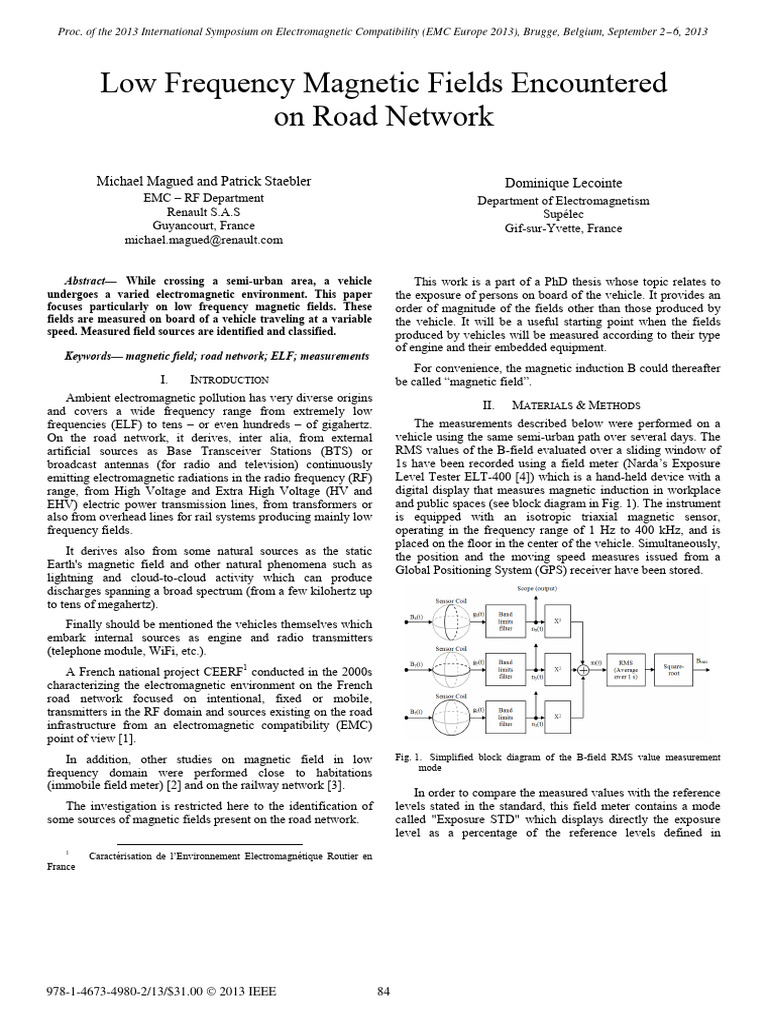Low Frequency Magnetic Fields Encountered On Road Network: Michael Magued and Patrick Staebler ...