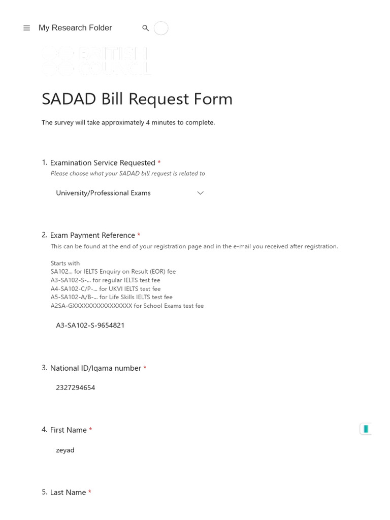 SADAD Bill Request Form | PDF