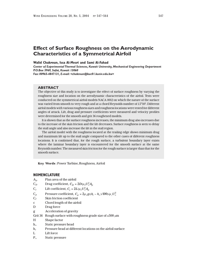 Effect of Surface Roughness On The Aerodynamic | PDF | Airfoil | Lift ...