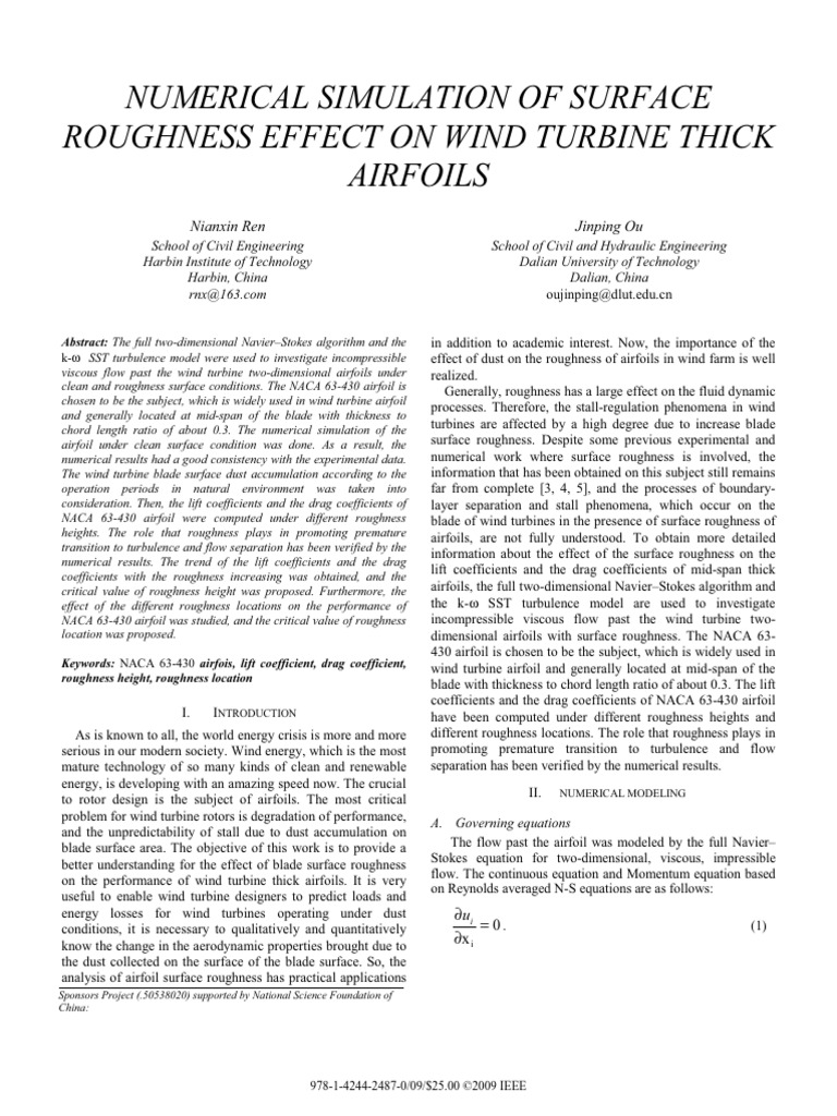 [5]NUMERICAL SIMULATION OF SURFACE ROUGHNESS EFFECT ON WIND TURBINE THICK AIRFOILS | PDF ...