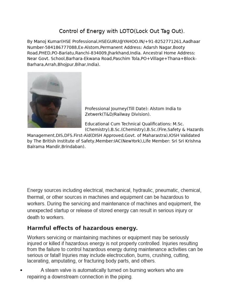 Control of Energy With LOTO. | PDF | Safety | Occupational Safety And ...