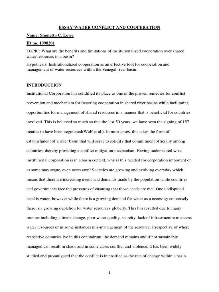 ESSAY WATER CONFLICT AND COOPERATION - SLowe | PDF | Governance | Water ...