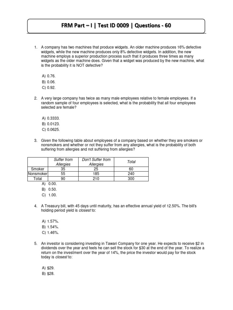 FRM Test 9 | PDF | Statistical Significance | Statistical Hypothesis ...