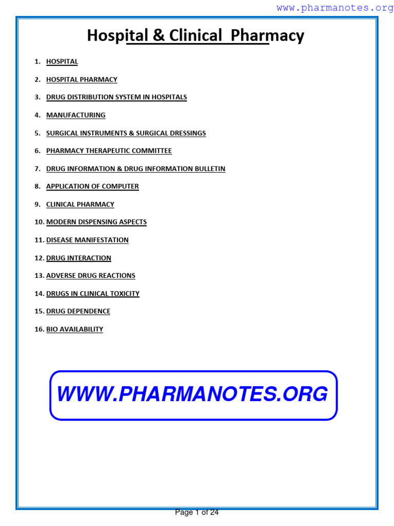 New Hospital & Clinical Pharmacy Notes | PDF | Pharmacy | White Blood Cell