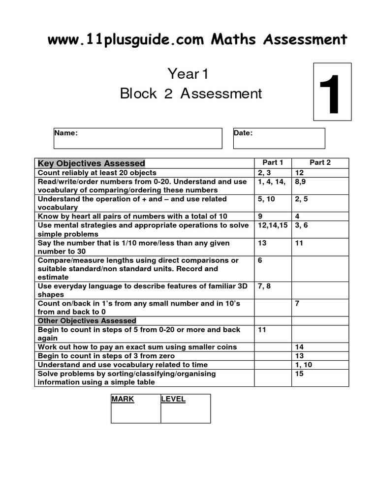 Year 1 Term 2 Maths Assessment | PDF