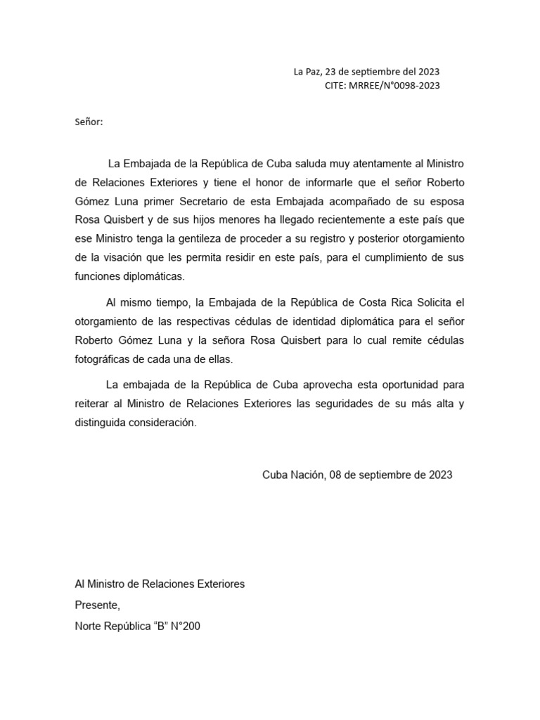 Cartas Diplomaticas | PDF | Diplomacia | Embajador