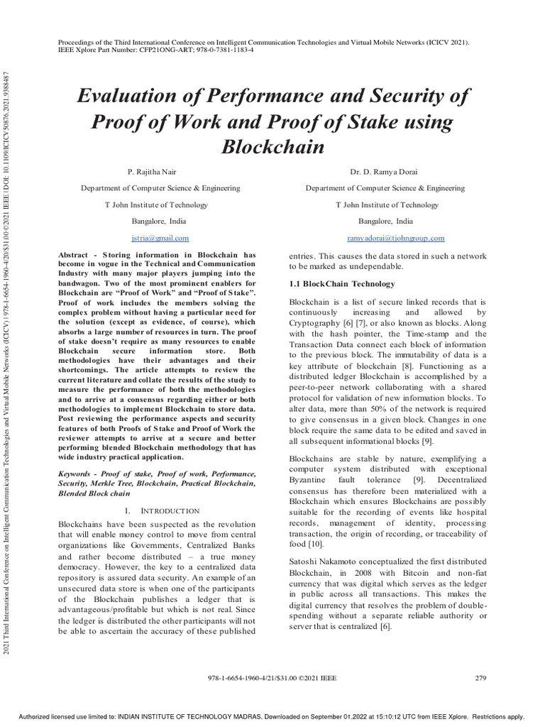 Evaluation of Performance and Security of Proof of Work and Proof of ...