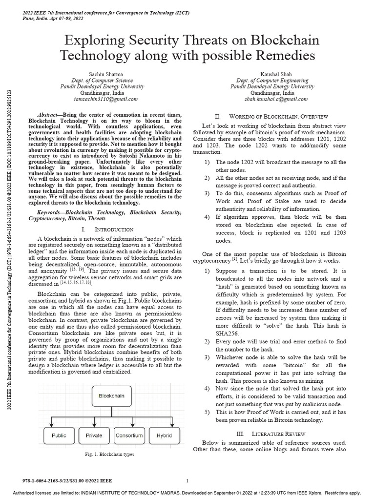 Exploring Security Threats On Blockchain Technology Along With Possible Remedies | Download Free ...