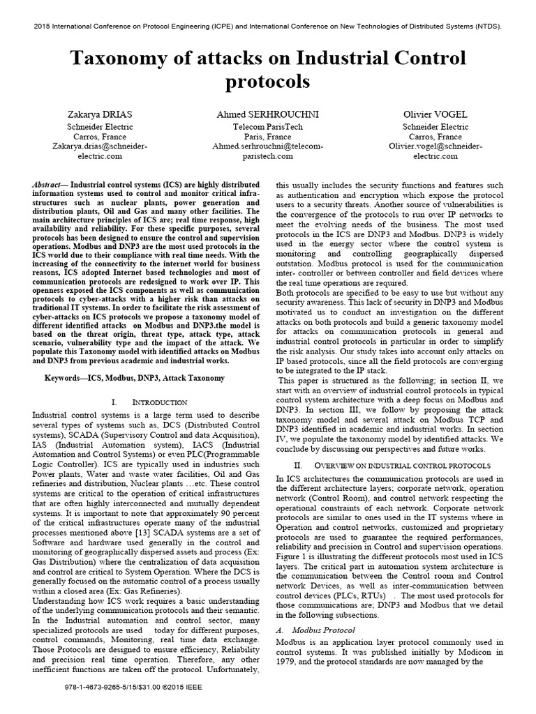 Taxonomy of Attacks On Industrial Control Protocols. 2015 | PDF ...
