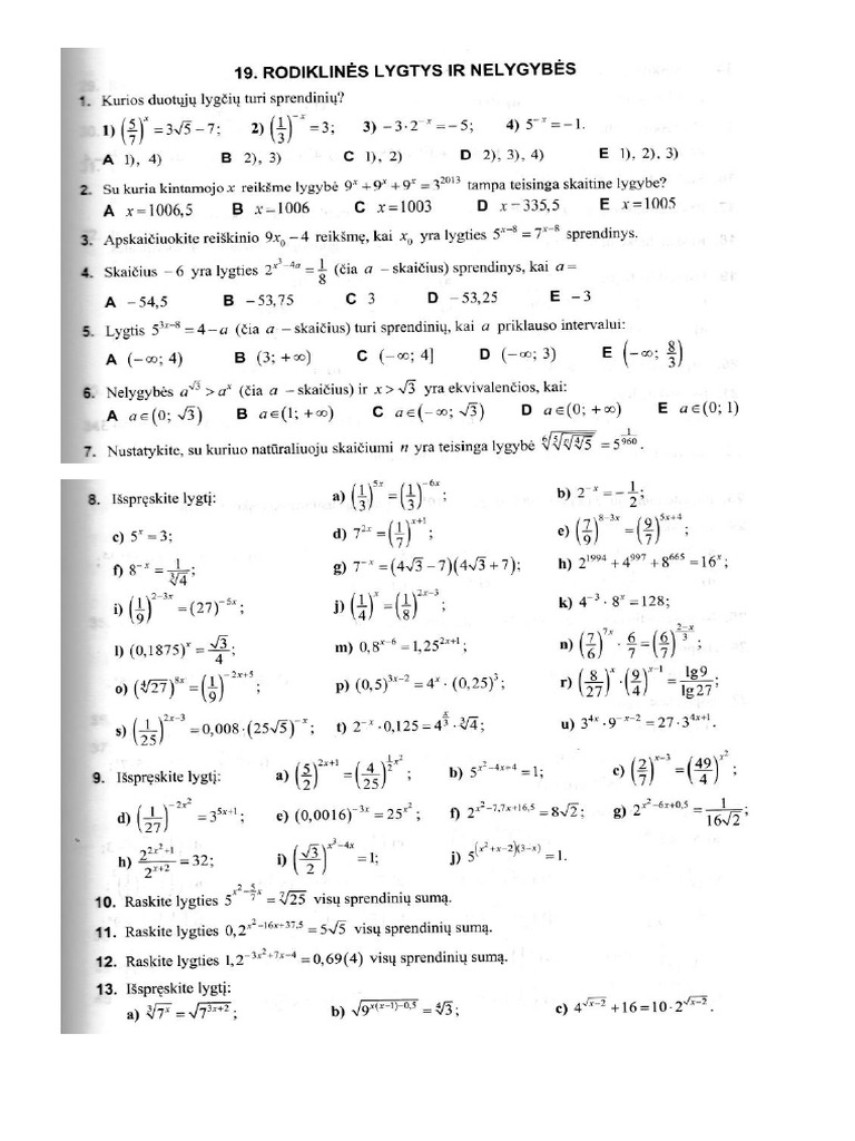 Rodiklinės Lygtys Ir Nelygybės | PDF