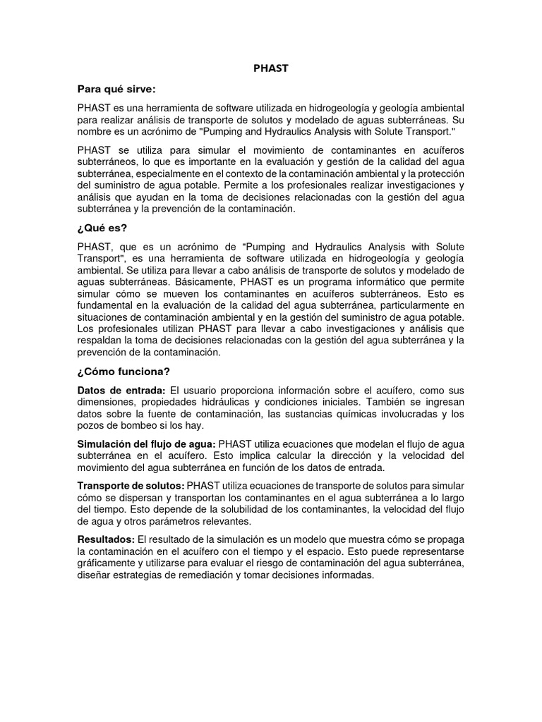 PHAST | PDF | Agua subterránea | Agua PHAST | PDF | Agua subterránea | Agua