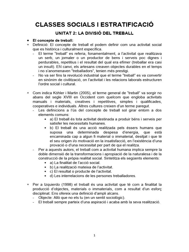 Apunts - Unitat 2 - La Divisió Del Treball - CLASSE SOCIAL I ... Apunts - Unitat 2 - La Divisió Del Treball - CLASSE SOCIAL I ...
