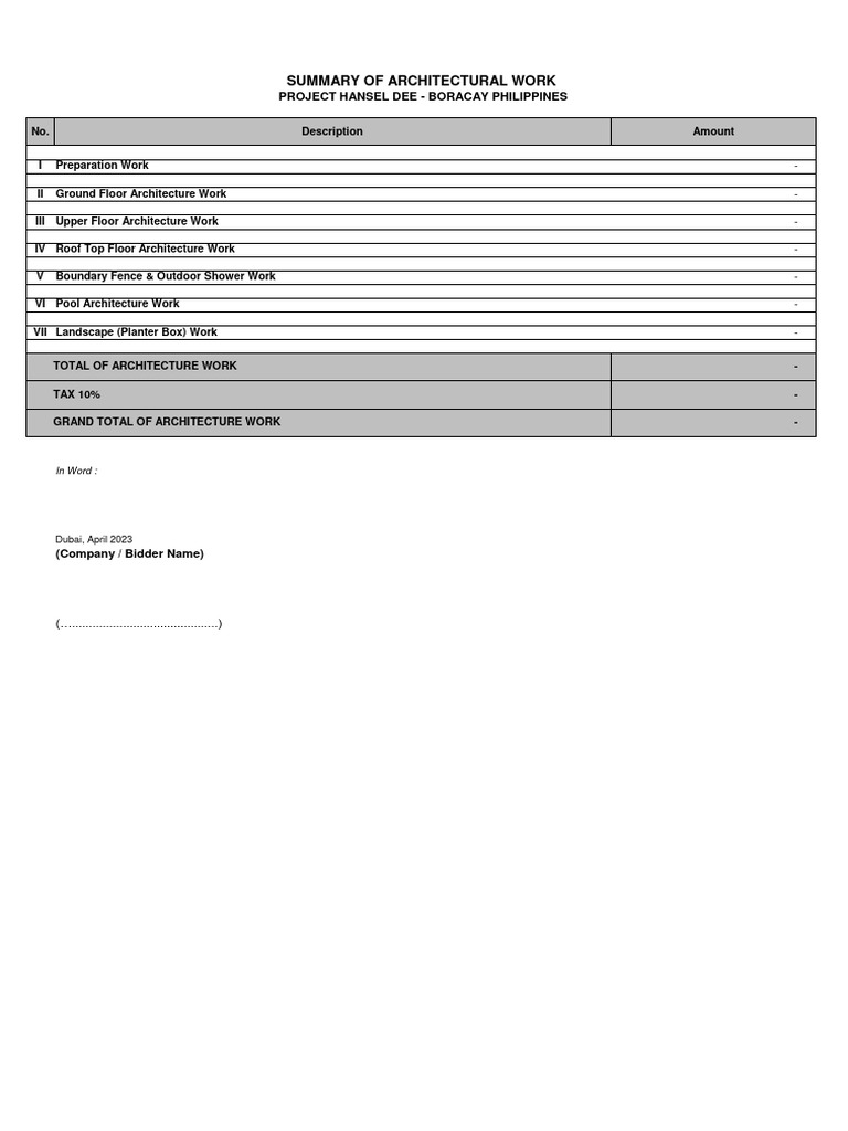 Architectural Work Summary: Boracay | PDF | Wall | Door