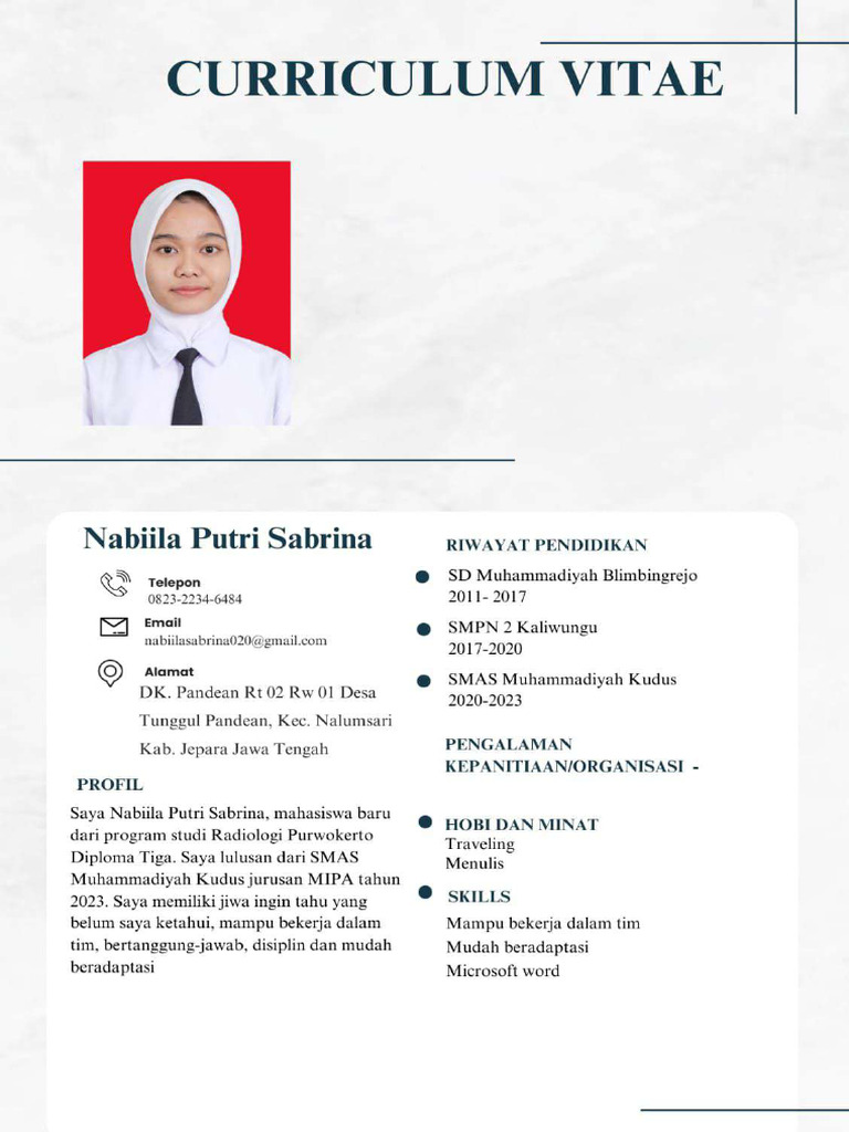 OBLIQUE - Nabiila Putri Sabrina - 058 - TUGAS CV | PDF