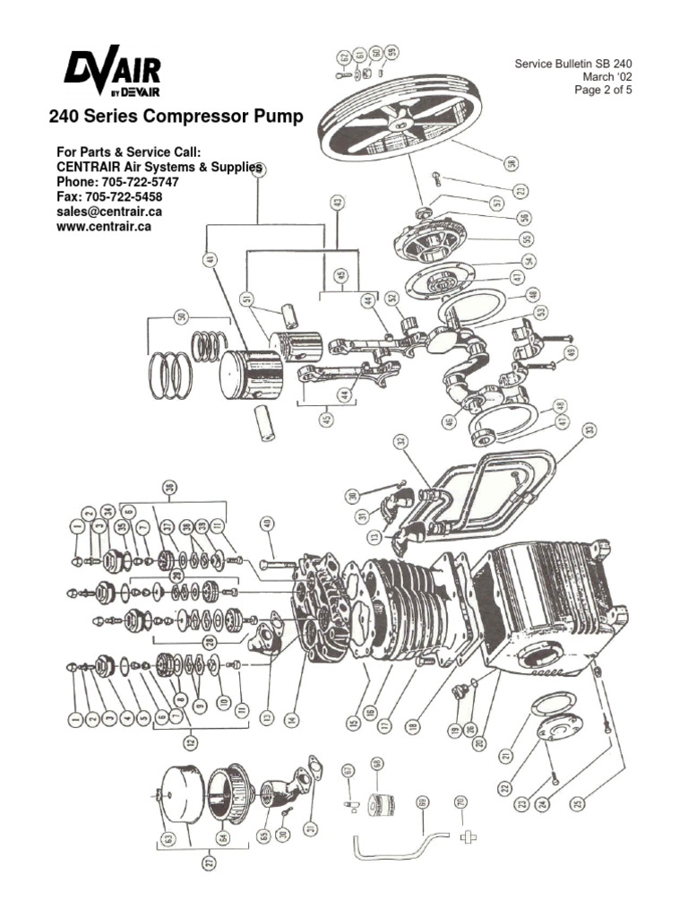 Devilbiss 240 Pump Parts Breakdown | PDF | Piston | Rotating Machines