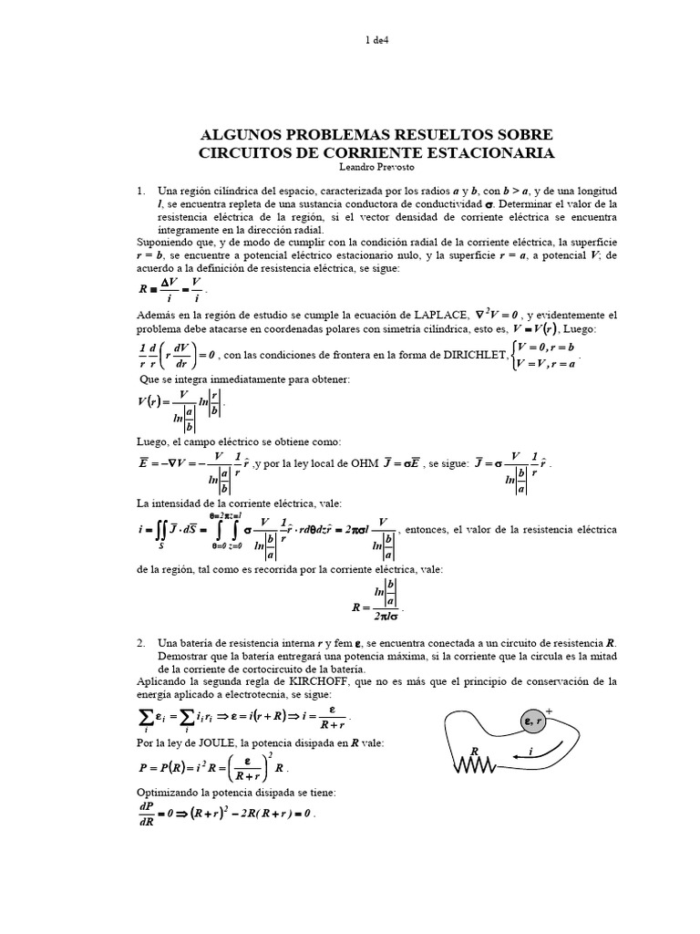 Problemas de Corriente Estacionaria | PDF | Resistencia Eléctrica y Conductancia | Corriente ...