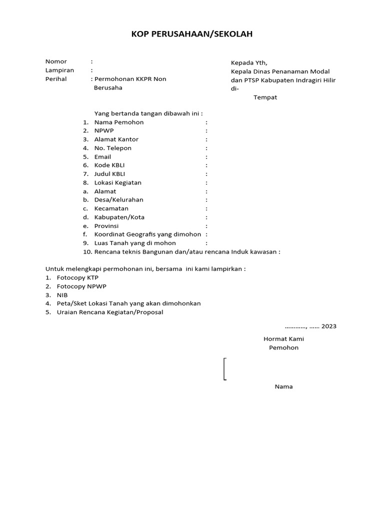 Surat Permohonan KKPR | PDF