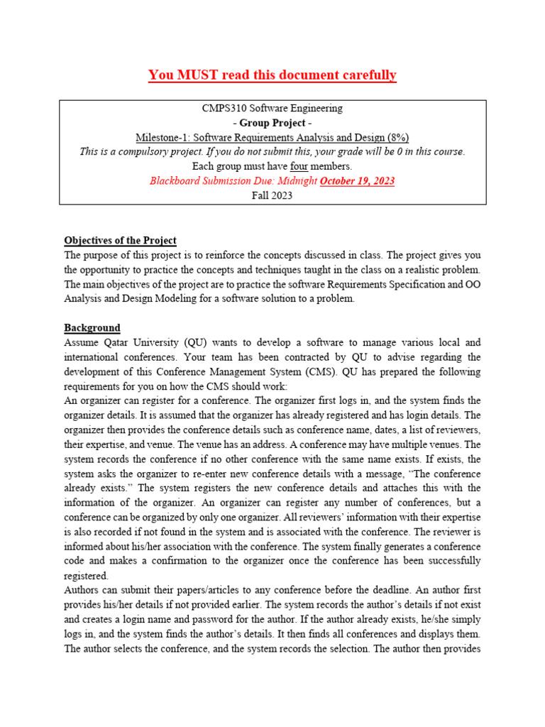 Updated-Milestone 1 Project CMPS310 F23 | PDF | Use Case | Class (Computer Programming)