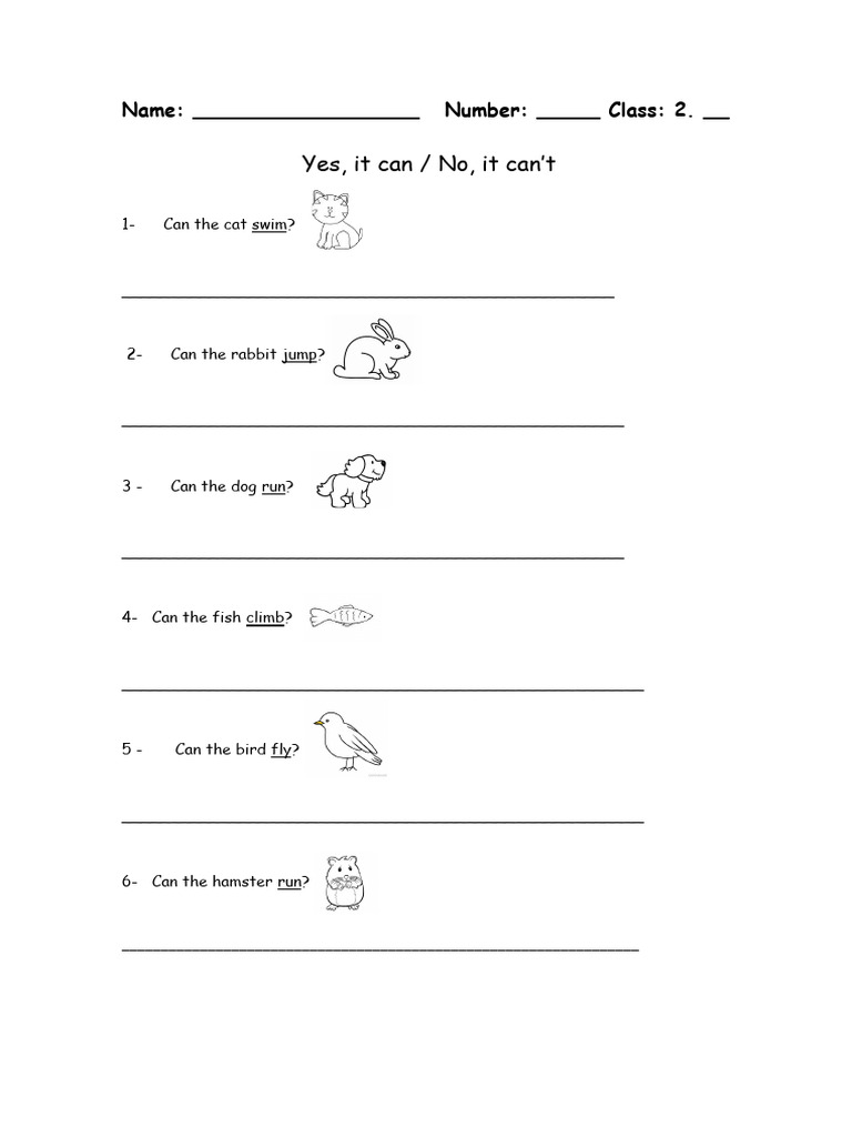 Animals Can or Can't Worksheet | PDF