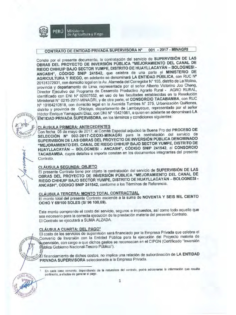 3566 Consorcio Tacabamba Contrato de Supervision 2017 | PDF