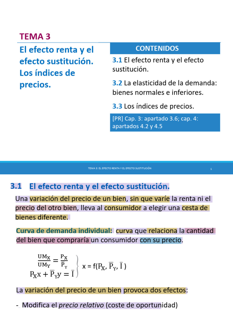 Tema 3. El Efecto Renta y Sustitución | PDF | Curva de demanda | Elasticidad (economía)