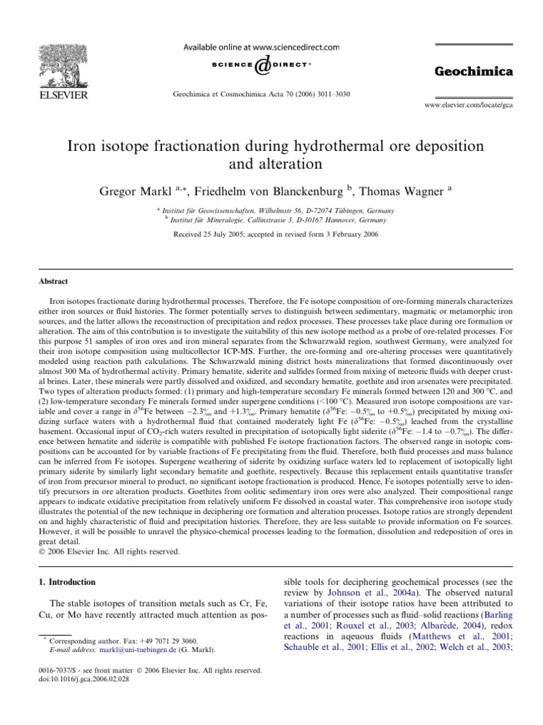 Fe Isotope Fraction at Ion During Hydro Thermal Ore Deposition | PDF ...