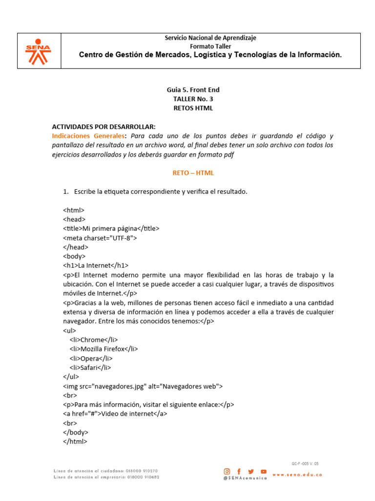 5 17 Taller Retos HTML | PDF | HTML | Red mundial