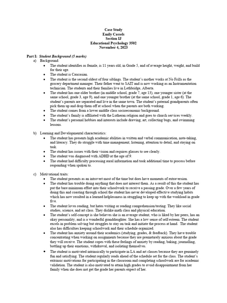 Case Study - Emily Cassels | PDF | Learning | Motivation