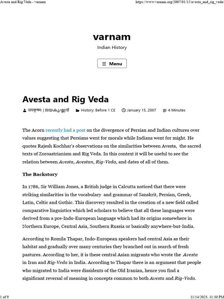 Avesta and Rig Veda | PDF | Zoroastrianism | Vedas