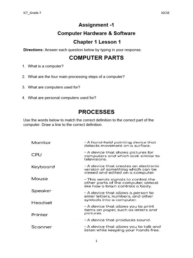 Assignment 1 Computer Parts Pdf Application Software Software