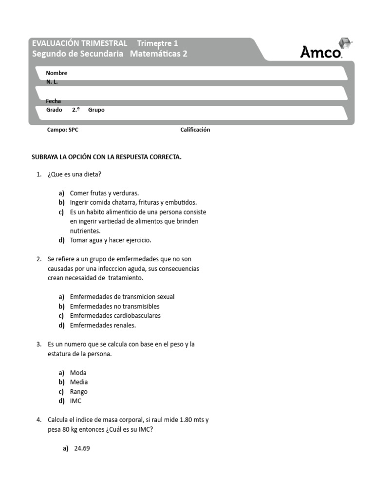 Examen SPC | PDF | México | Índice de masa corporal