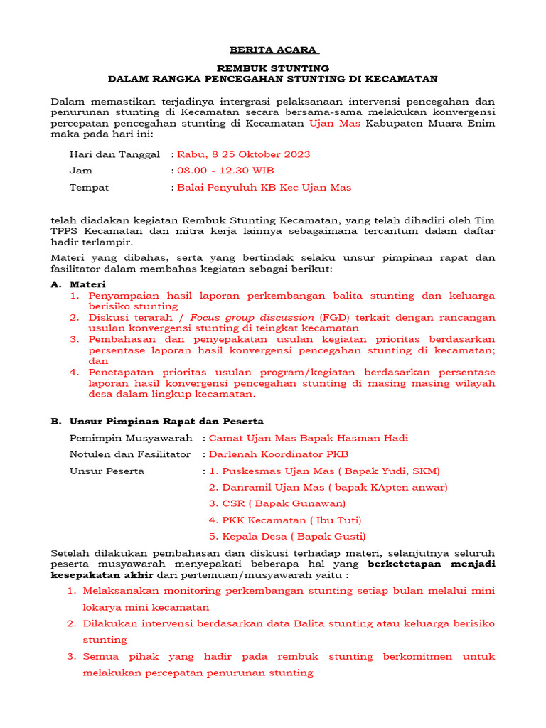 Berita Acara Rembuk Stunting 2023 | PDF