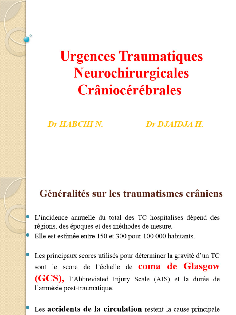 Urgences Traumatiques Neurochirurgicales Crâniocérébrales | PDF | Traumatisme crânien | Coma