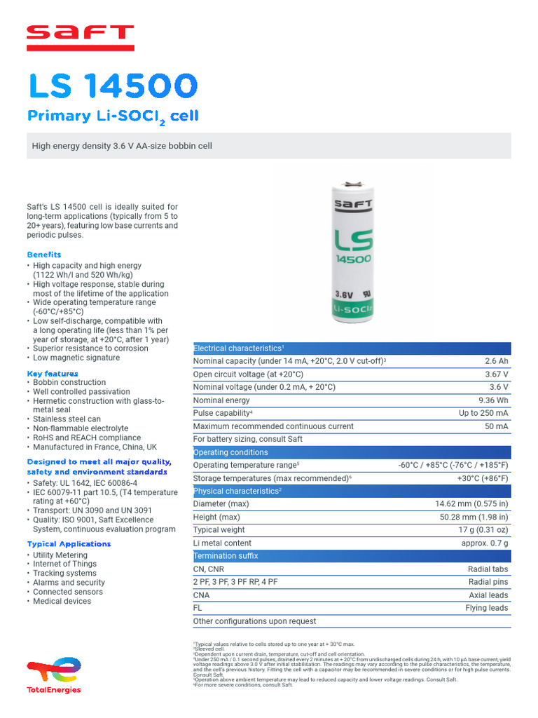 LS14500 | PDF | Materials Science | Electricity