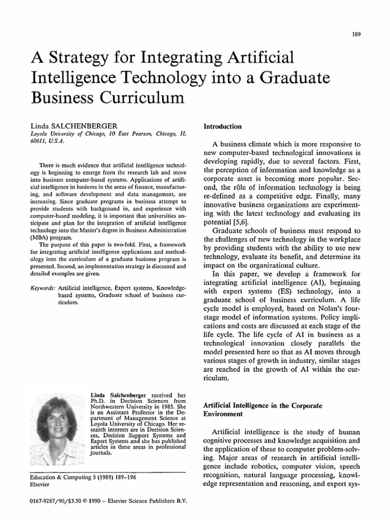 A Strategy For Integrating ArtificialIntelligence Technology Into A GraduateBusiness Curriculum ...