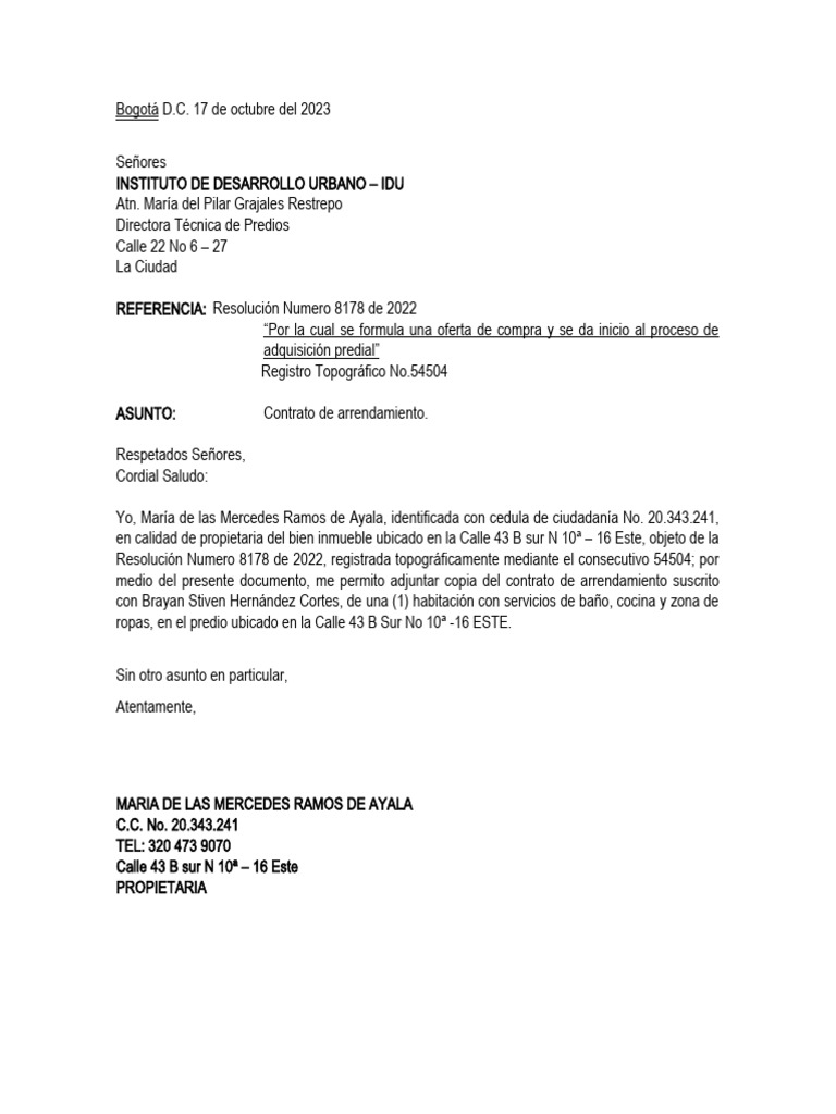 Contrato de Arrendamiento Idu | PDF
