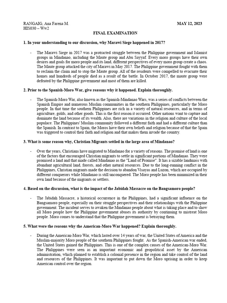 Final Exam Rangaig | PDF | Philippines | Mindanao