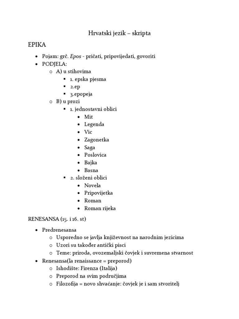 Hrvatski Jezik - Skripta | PDF