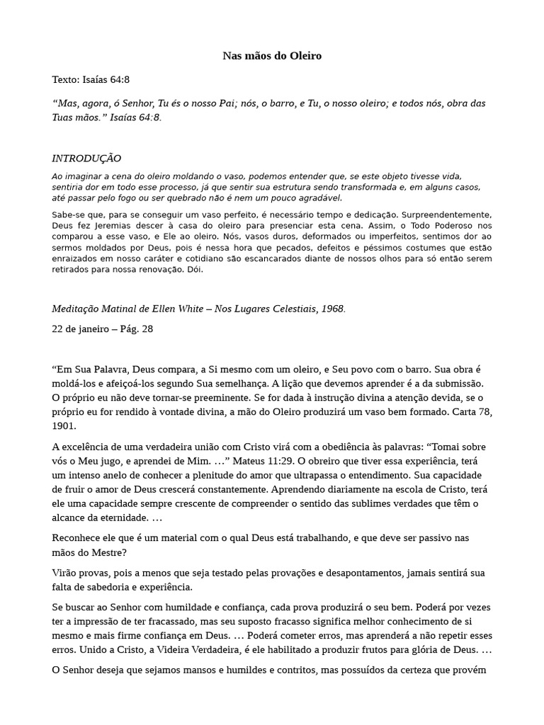 Nas Maos Do Oleiro Pdf Amor Deus