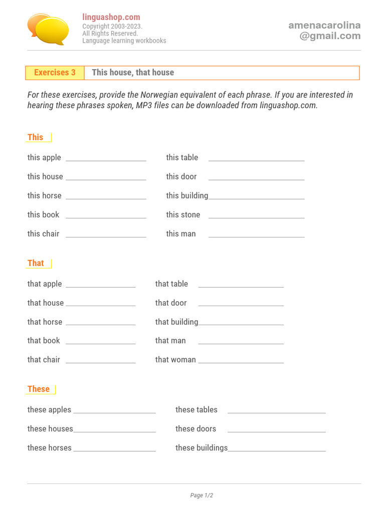 Norwegian Workbook en v1 Exercises 2397 Amenac Gmail | PDF | Home & Garden