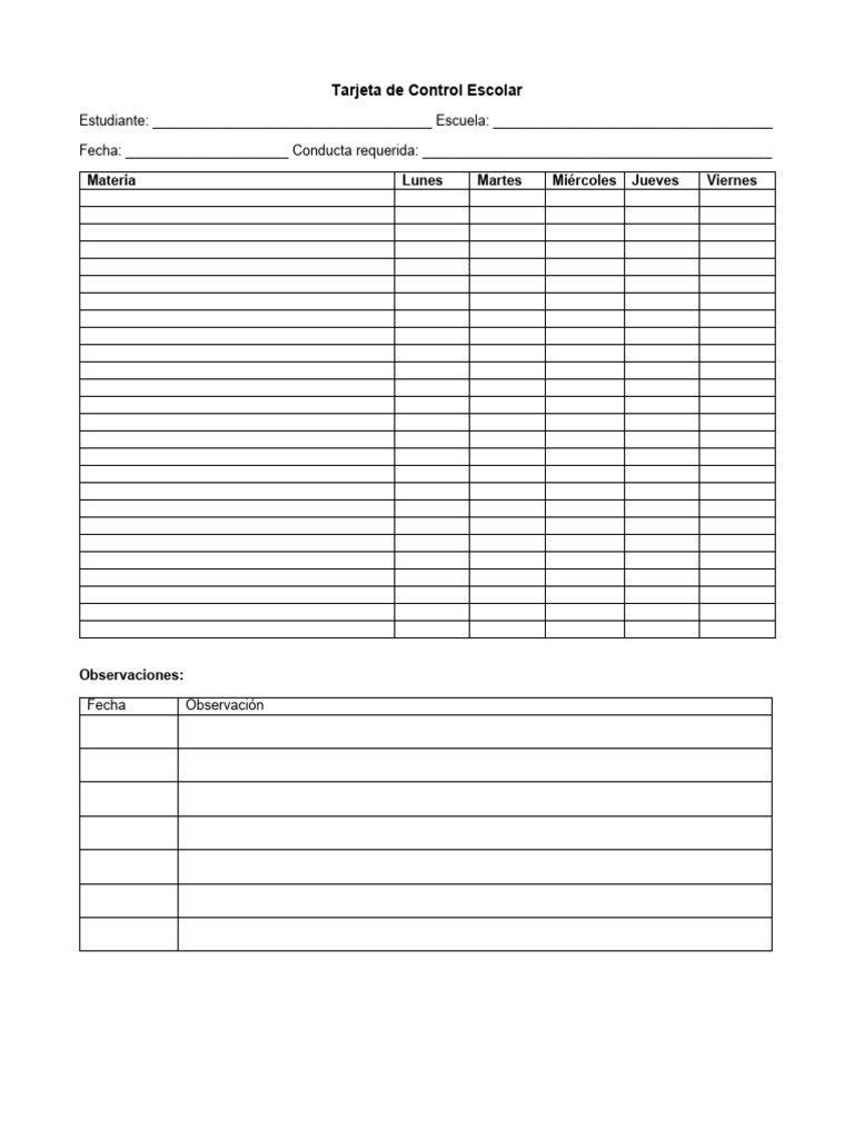 Tarjeta de Control Escolar | PDF