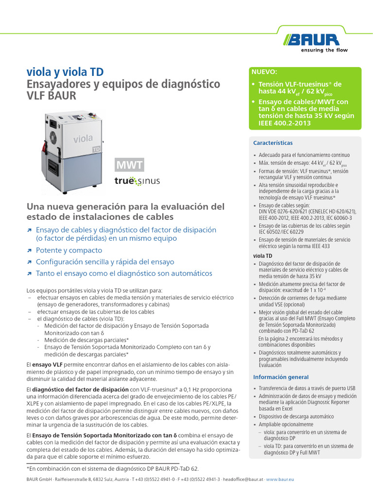 Equipo_de_ensayo_y_diagnostico_VLF_viola_viola_TD_BAUR_es | PDF | USB | Ingenieria Eléctrica